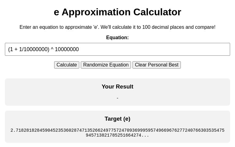e Approximation Calculator ― Perchance Generator