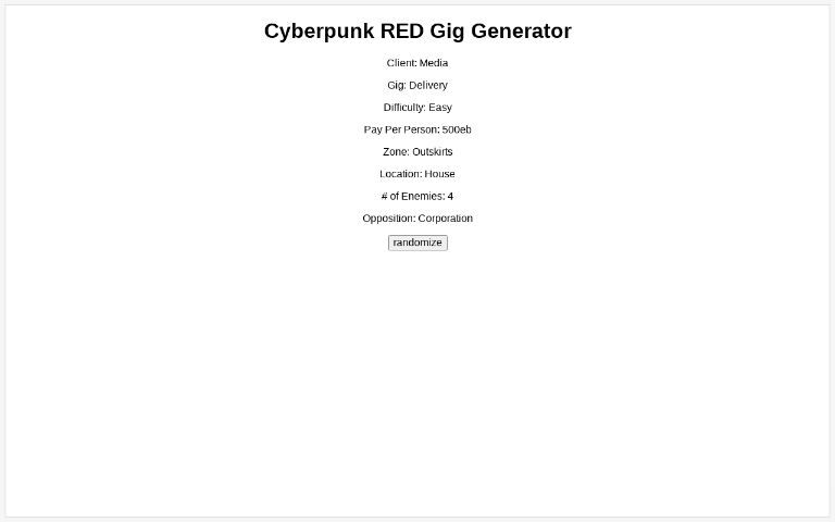 Cyberpunk RED Gig Generator
