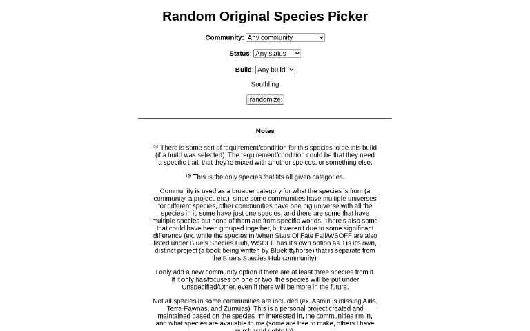 Random Original Species Picker ― Perchance Generator