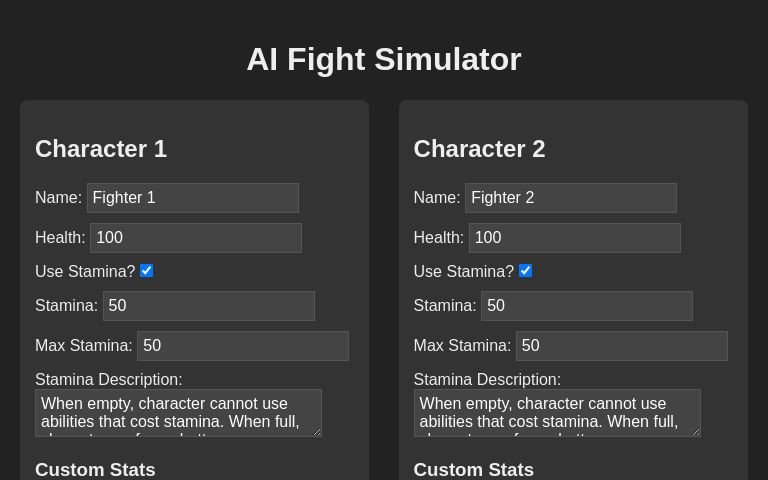 AI Fight Simulator ― Perchance Generator