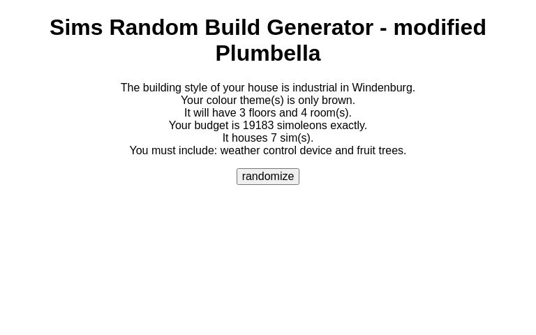 Sims Random Build Generator - modified Plumbella