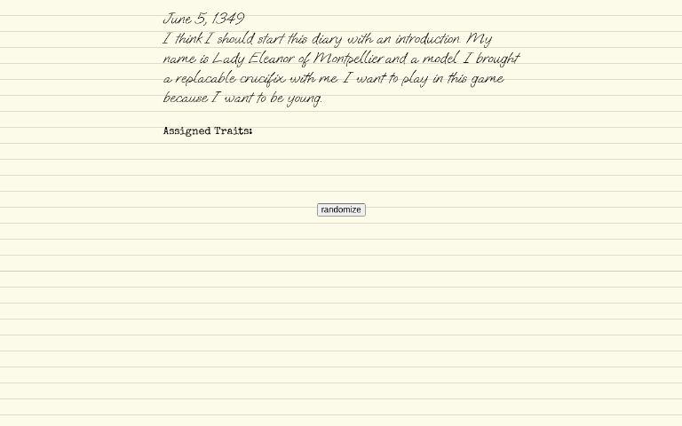 Black Plague Diary Project Wip ― Perchance Generator