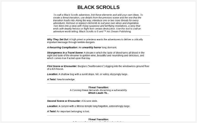 BLACK SCROLLS ― Perchance Generator