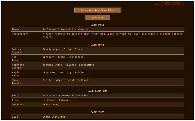 Blade Runner Mobius Generator Case File