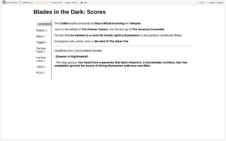 Blades in the Dark: Scores ― Perchance Generator