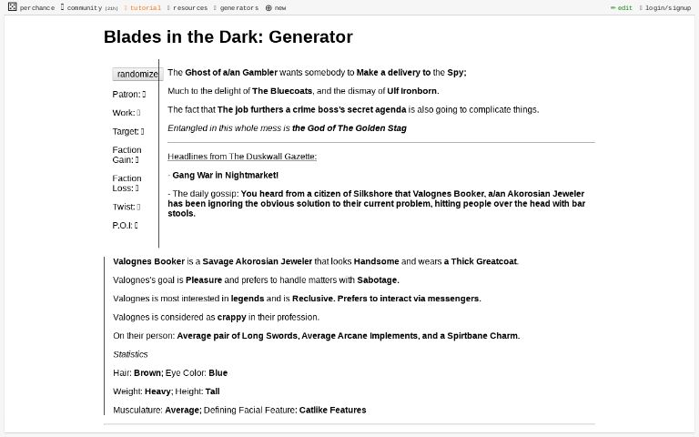 Blades in the Dark: Generator
