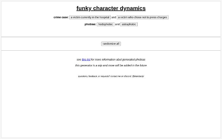 funky character dynamics ― Perchance Generator