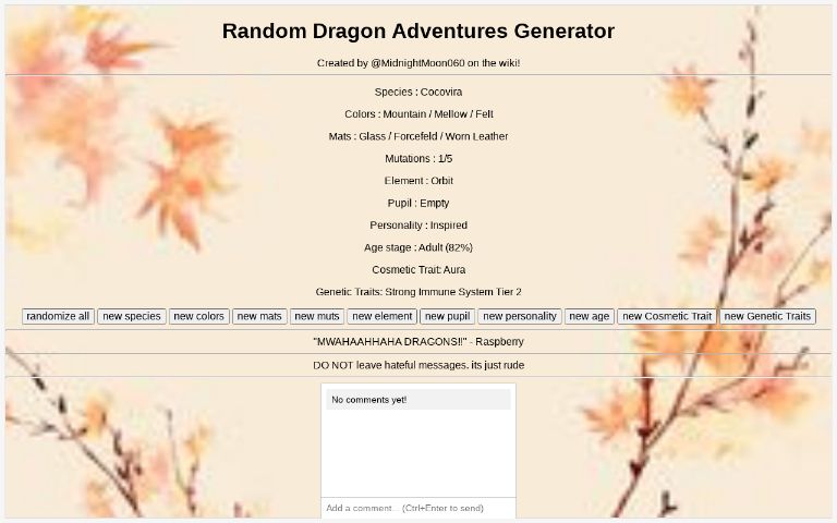Random Dragon Adventures Generator
