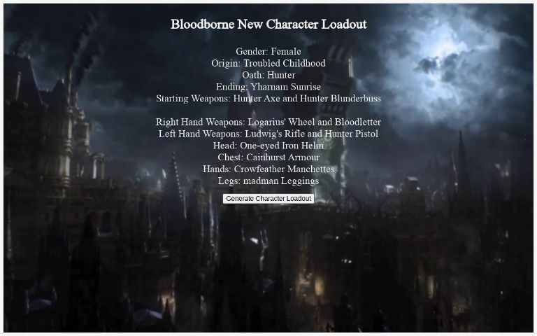 Bloodborne New Character Loadout ― Perchance Generator