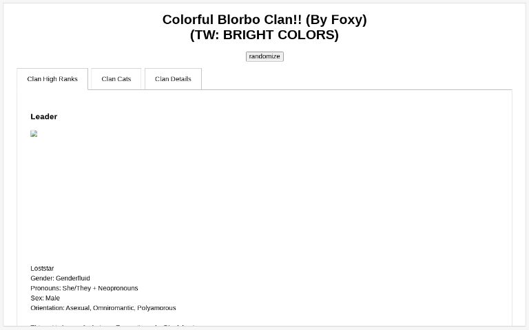 Colorful Blorbo Clan!! (By Foxy)(TW: BRIGHT COLORS) ― Perchance Generator