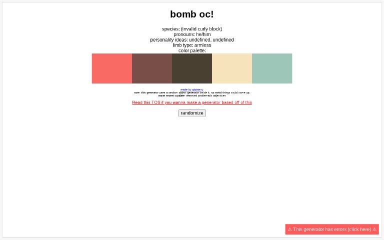 bomb oc! ― Perchance Generator