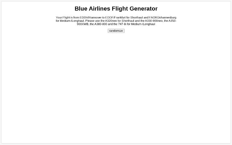 Blue Airlines Flight Generator