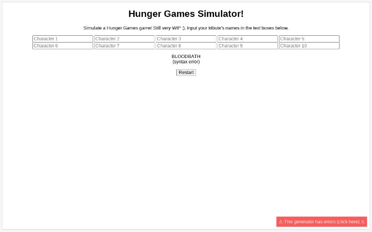 Hunger Games Simulator! ― Perchance Generator