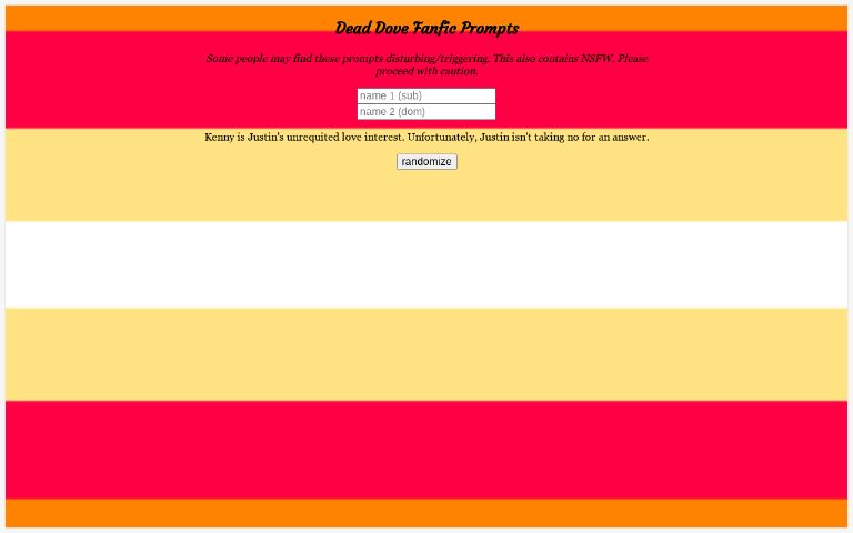 Dead Dove Fanfic Prompts ― Perchance Generator