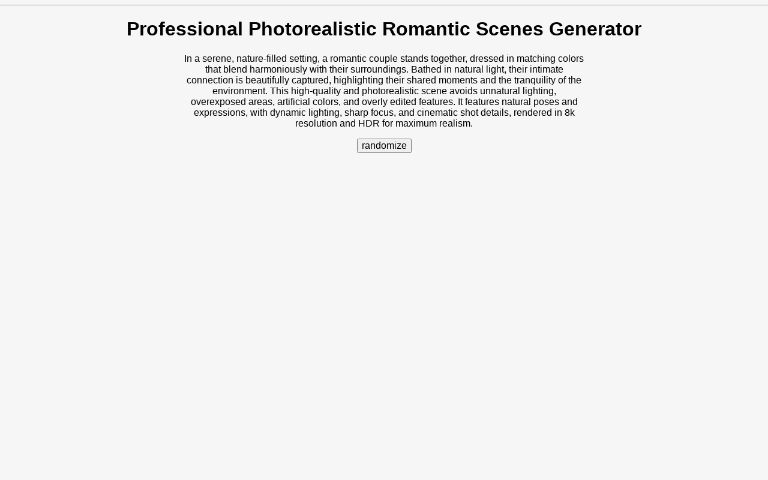 Professional Photorealistic Romantic Scenes Generator