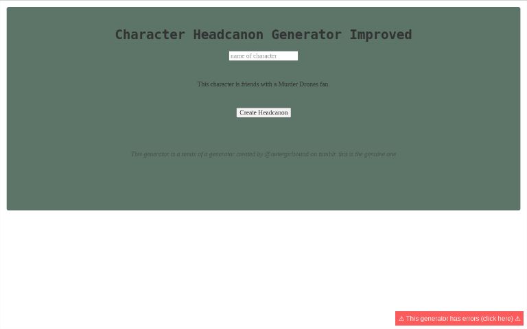 Character Headcanon Generator Improved