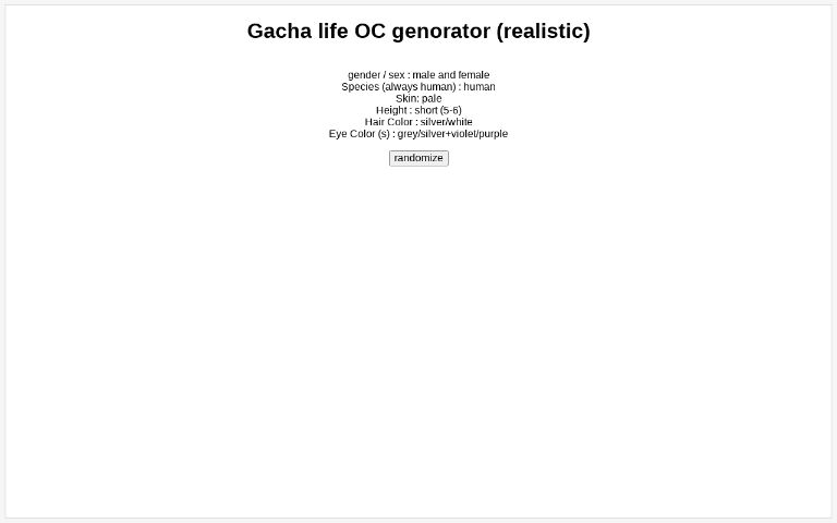 Gacha life OC genorator (realistic) ― Perchance Generator