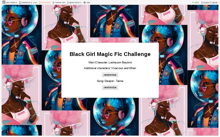 Black Girl Magic Fic Challenge ― Perchance Generator