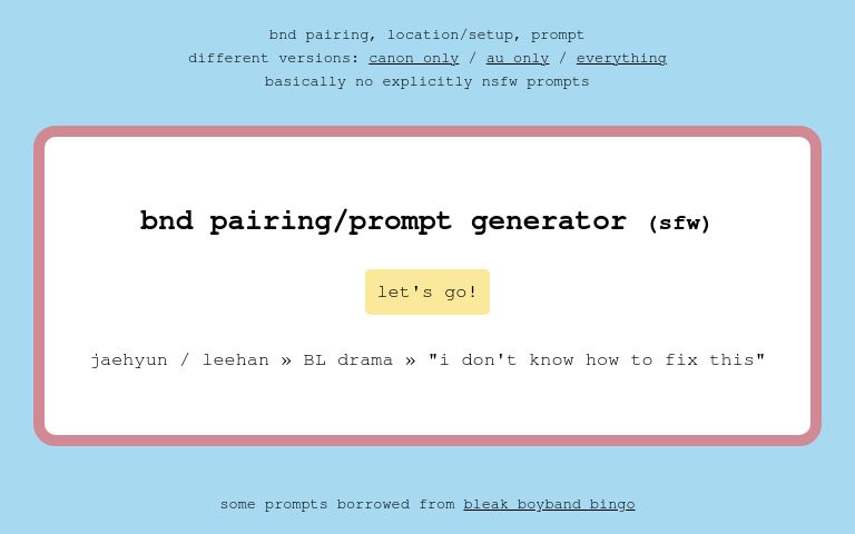 bnd pairing/prompt generator (sfw)