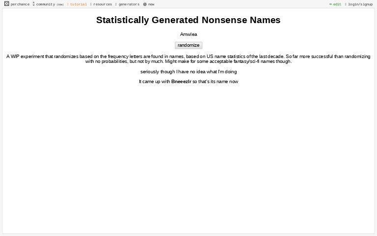 Statistically Generated Nonsense Names