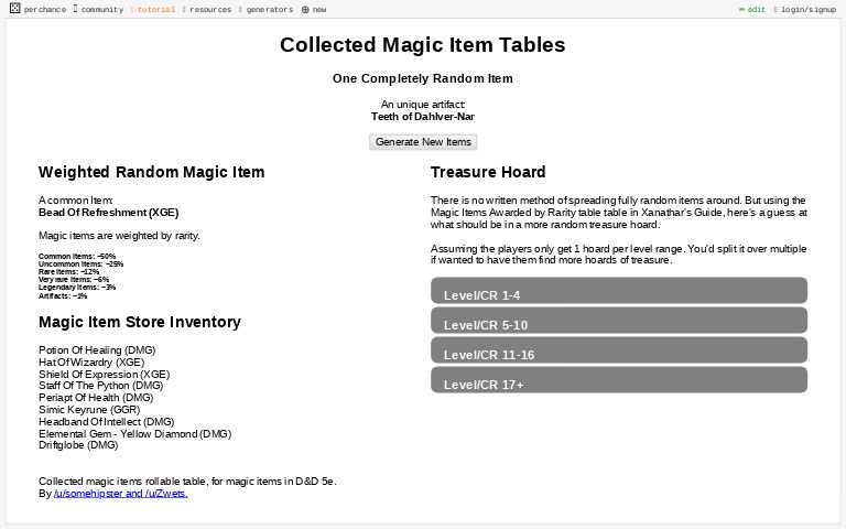 Collected Magic Item Tables ― Perchance Generator