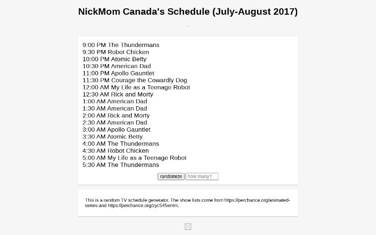 NickMom Canada's Schedule (July-August 2017) ― Perchance Generator