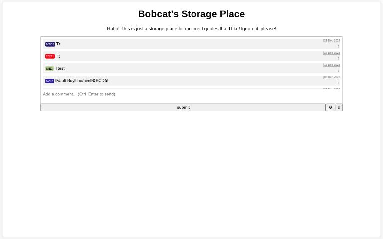Bobcat's Storage Place ― Perchance Generator
