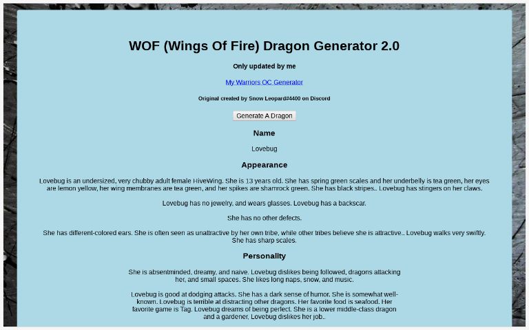 WOF (Wings Of Fire) Dragon Generator 2.0