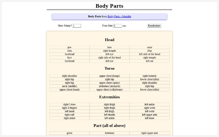 Body Parts ― Perchance Generator