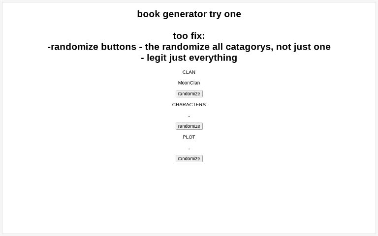 book generator try one too fix: -randomize buttons - the randomize all ...