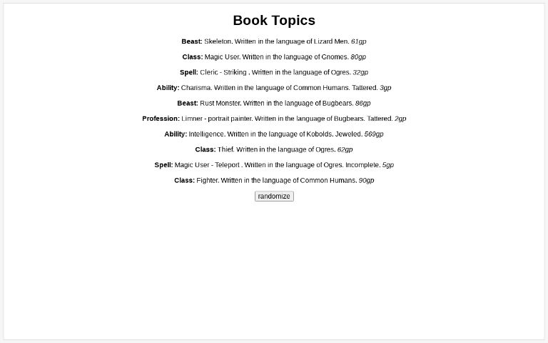 Book Topics ― Perchance Generator