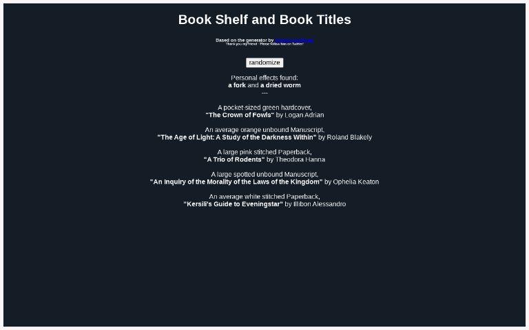 Book Shelf and Book Titles ― Perchance Generator