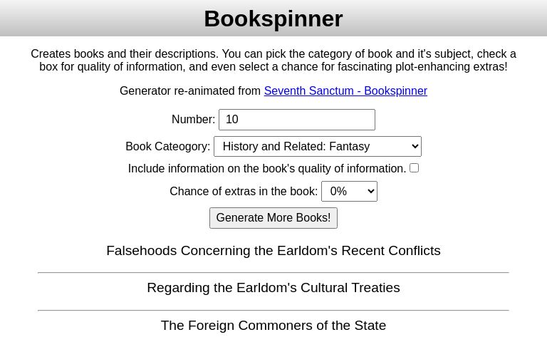 Bookspinner - Re-animated from Seventh Sanctum ― Perchance Generator