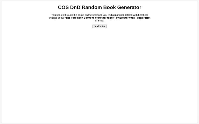 COS DnD Random Book Generator