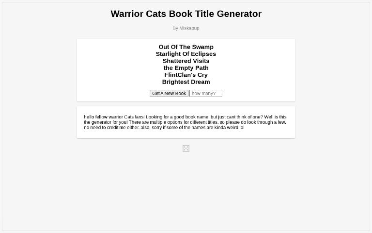 Warrior Cats Book Title Generator
