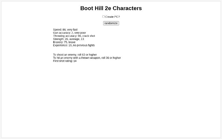 Boot Hill 2e Characters ― Perchance Generator