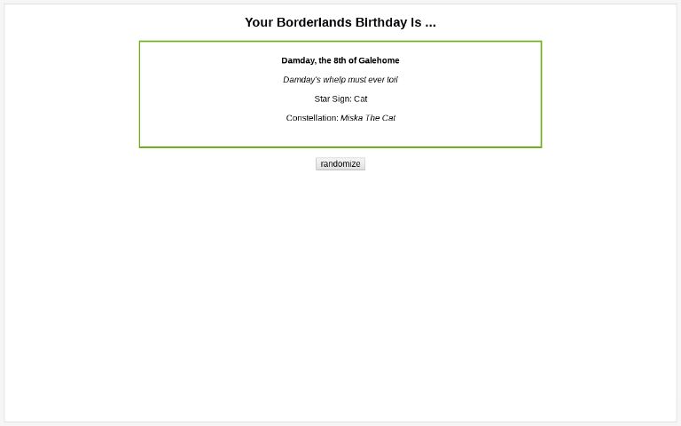 Your Borderlands Birthday Is ... ― Perchance Generator