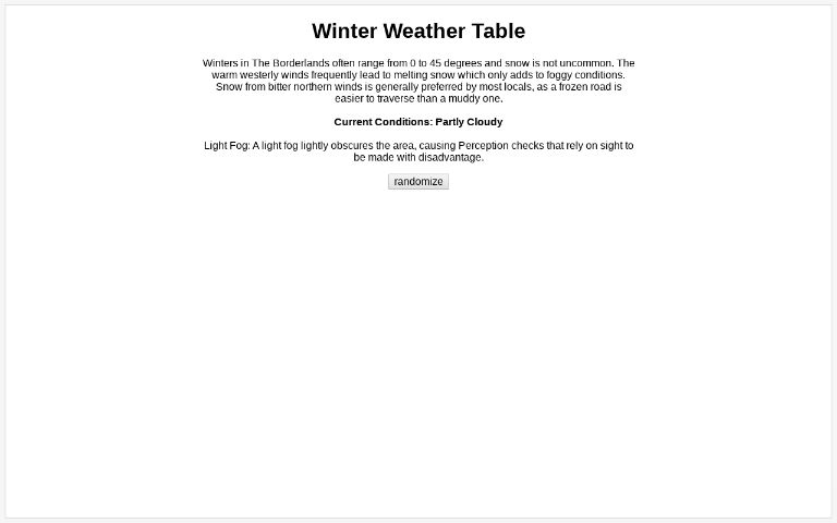 Winter Weather Table ― Perchance Generator