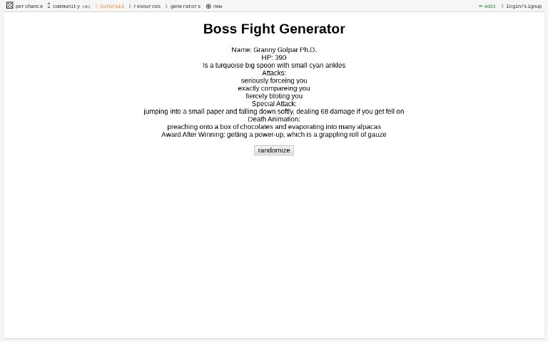 Boss Fight Generator