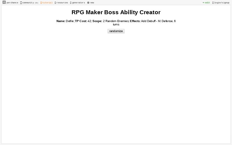 RPG Maker Boss Ability Creator ― Perchance Generator