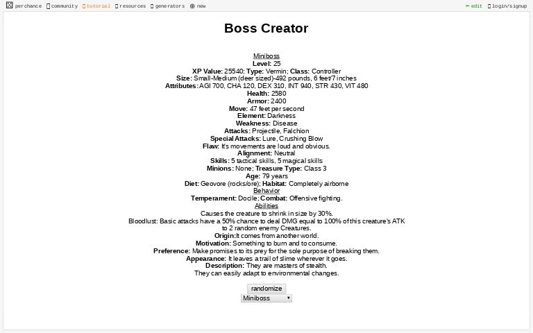 Boss Creator ― Perchance Generator