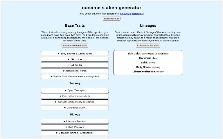 Alien Species Generator