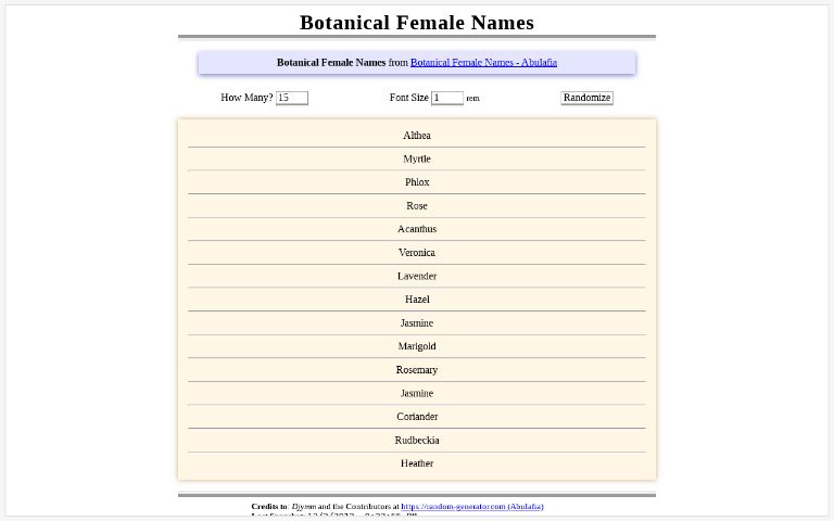 Botanical Female Names ― Perchance Generator