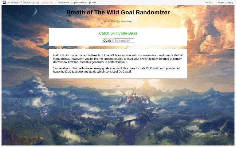 Breath of The Wild Goal Randomizer ― Perchance Generator