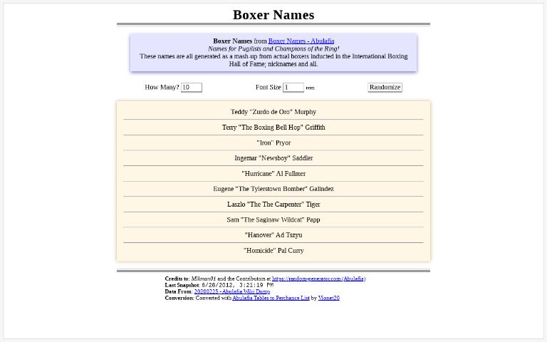 Boxer Names ― Perchance Generator
