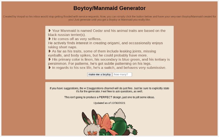 Boytoy/Manmaid Generator