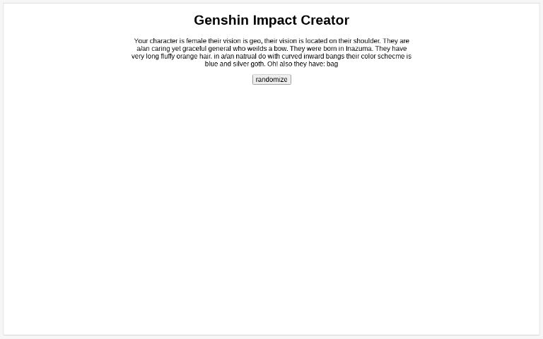 Genshin Impact Creator ― Perchance Generator