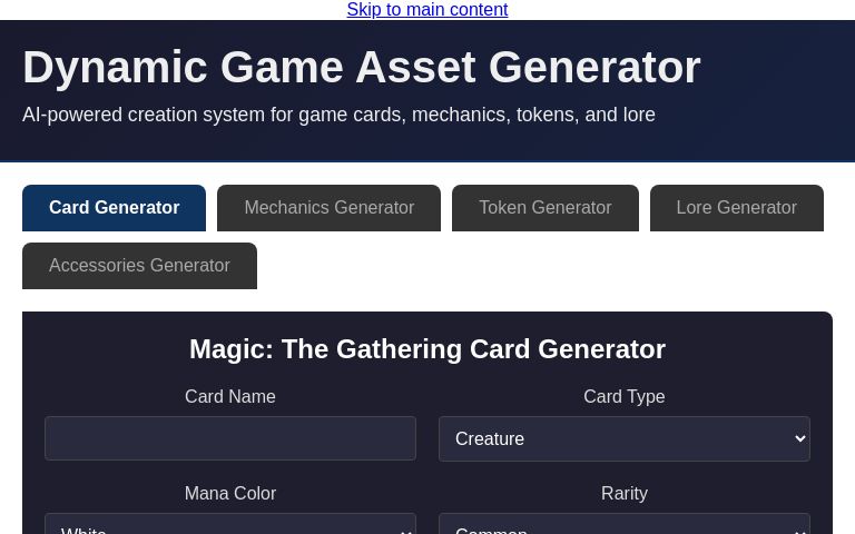Dynamic Game Asset Generator