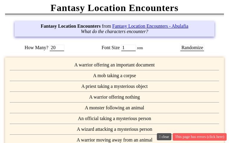 Fantasy Location Encounters ― Perchance Generator