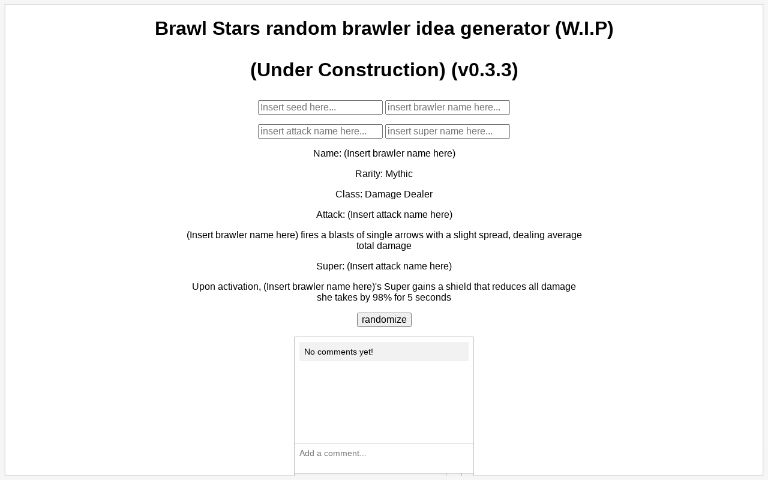 Brawl Stars random brawler idea generator (W.I.P)(Under Construction) (v0.3.3)
